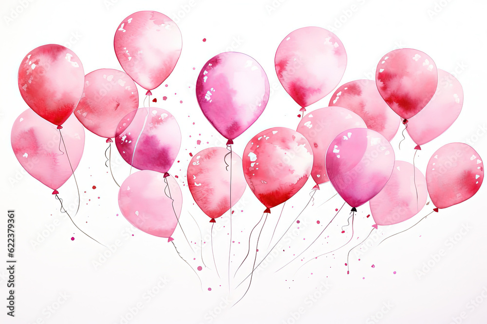 Pink Watercolor Balloons, Celebrate your Birthday Party, Happy Birthday ...