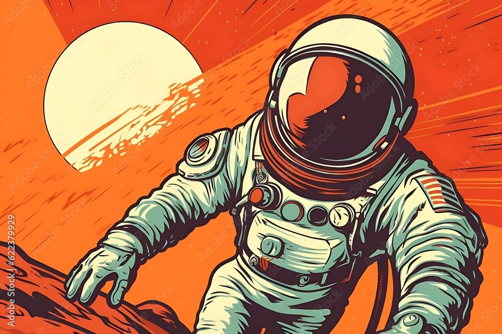 Astronaut on Mars - Pop Art Adventure - Advertising Poster, retro comic ...