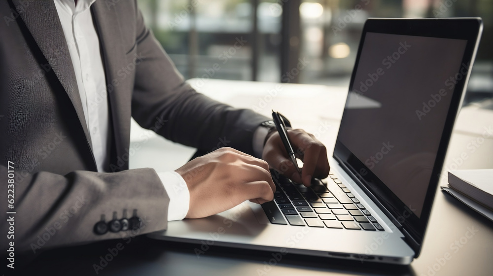 Business performance checklist, businessman using laptop doing online ...