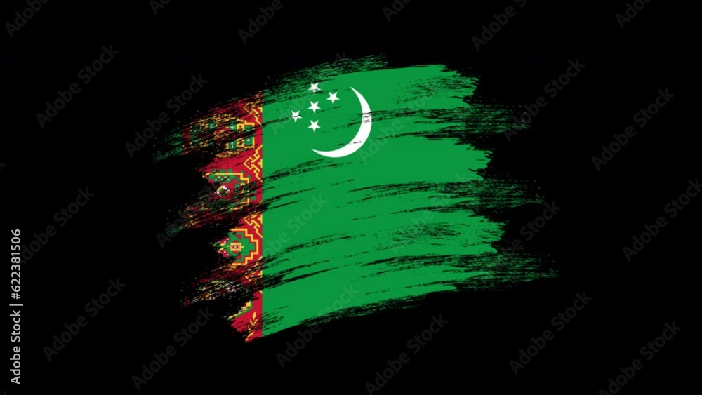 4K Paint Brush Turkmenistan Flag with Alpha Channel. Waving Brushed ...