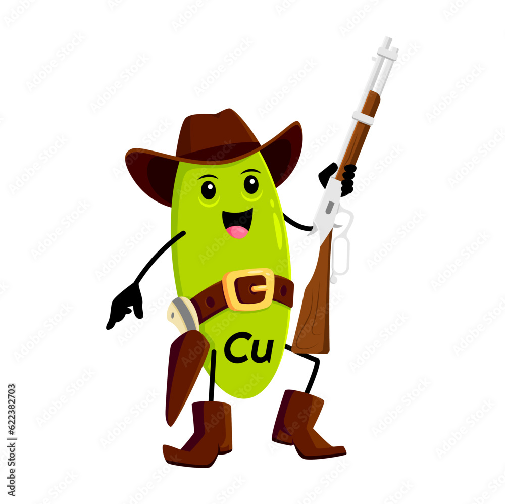 Cartoon copper or cuprum cowboy or ranger micronutrient character ...