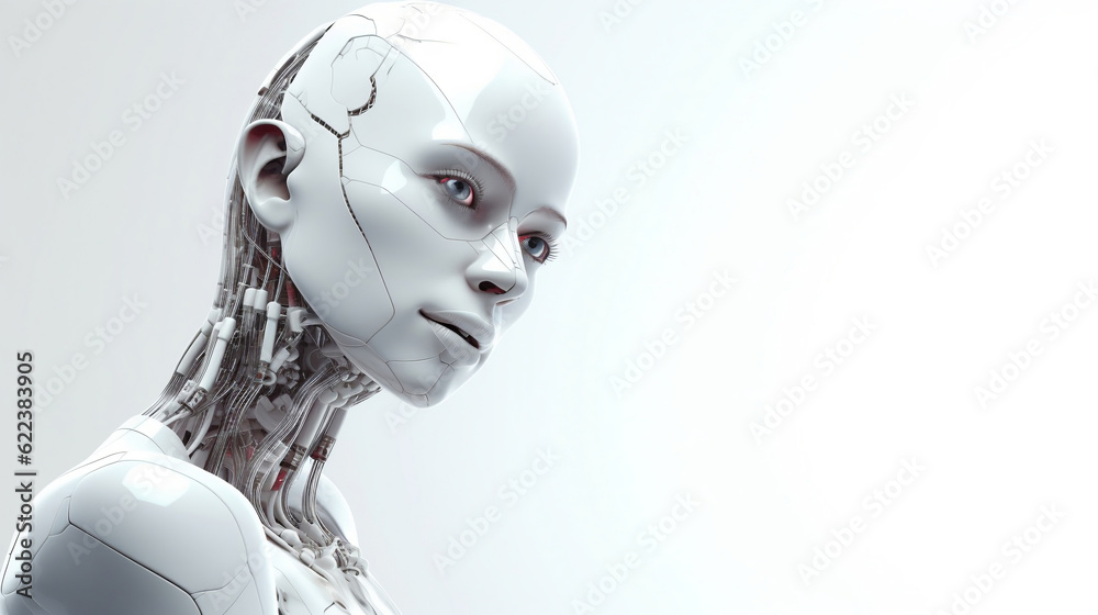 AI generated illustration of a robot with the face partially obscured ...