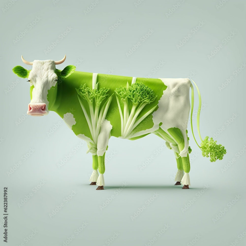 AI generated illustration of a cow composed of broccoli Stock ...