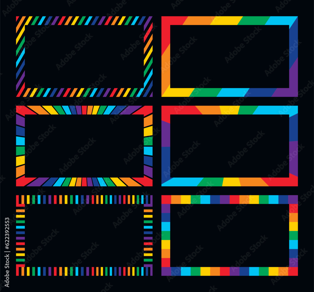 Rectangle frame border collection with rainbow colors Stock Vector ...