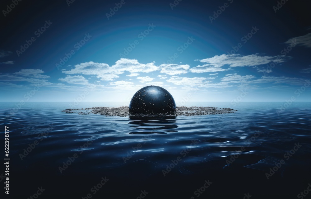 Water, planet and climate change with the earth in a puddle as a symbol ...