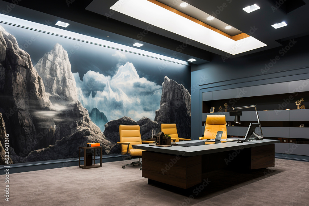 Generative AI illustration of Modern office and workspace with art ...