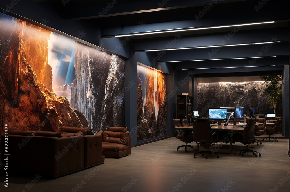 Generative AI illustration of Modern office and workspace with art ...