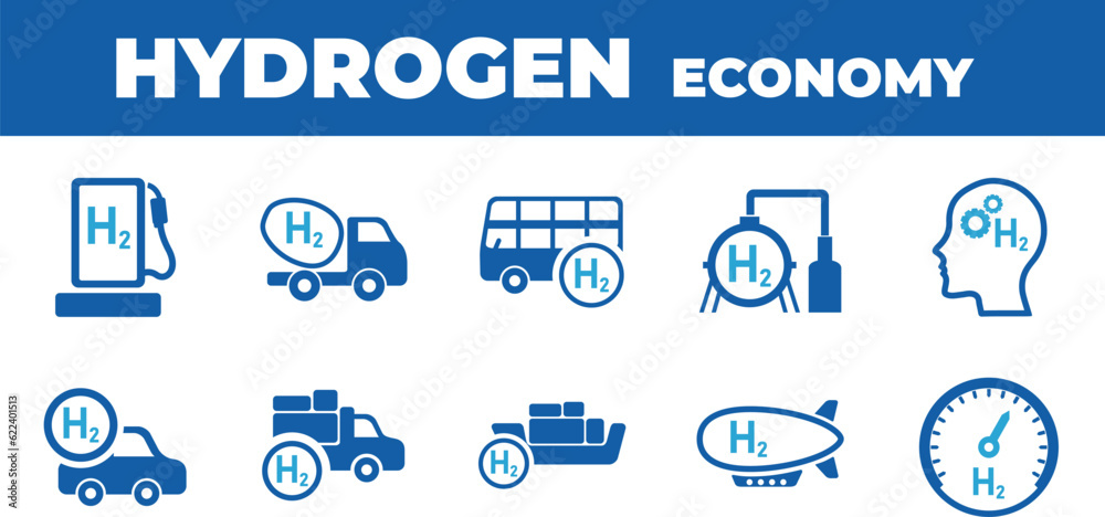Hydrogen economy vector illustration. Concept with connected icons ...