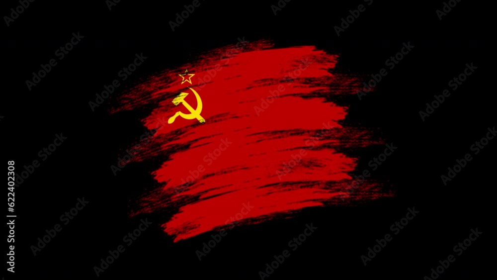 4K Paint Brush Soviet Union Flag with Alpha Channel. Waving Brushed ...