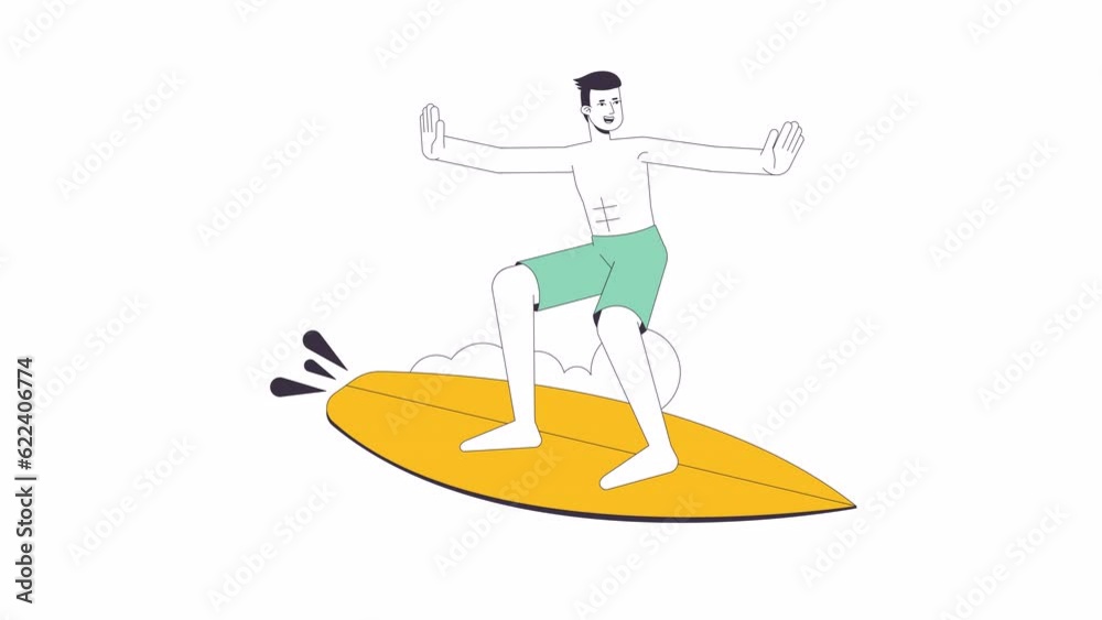 Happy surfer man on wave line cartoon animation. Surfen welle 4K video ...