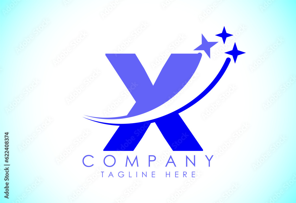 Initial alphabet X with swoosh and star sign. Shooting star logo design ...