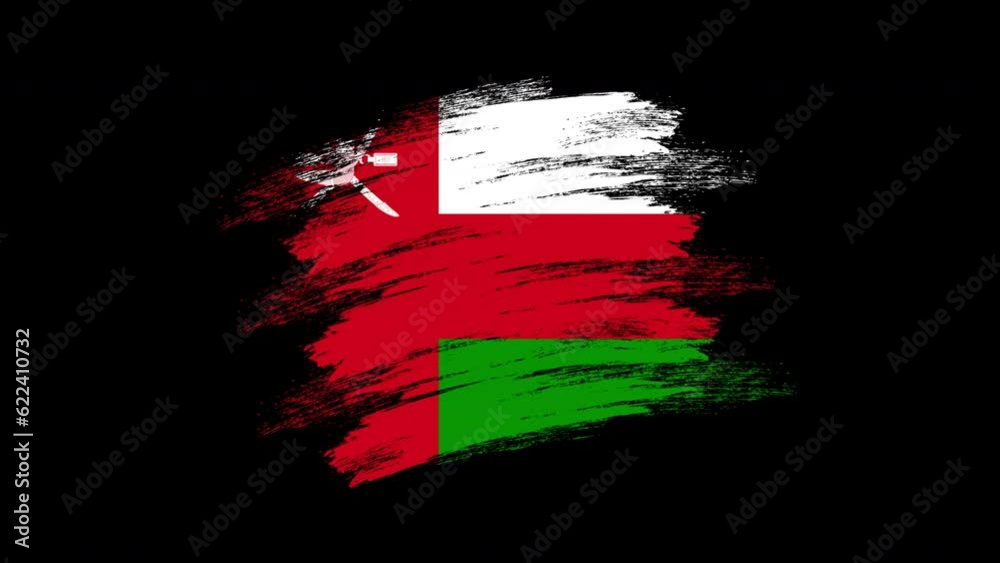 4K Paint Brush Oman Flag with Alpha Channel. Waving Brushed Omani ...