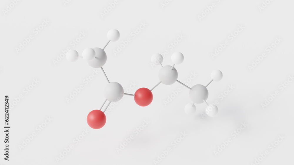 ethyl acetate molecule 3d, molecular structure, ball and stick model ...