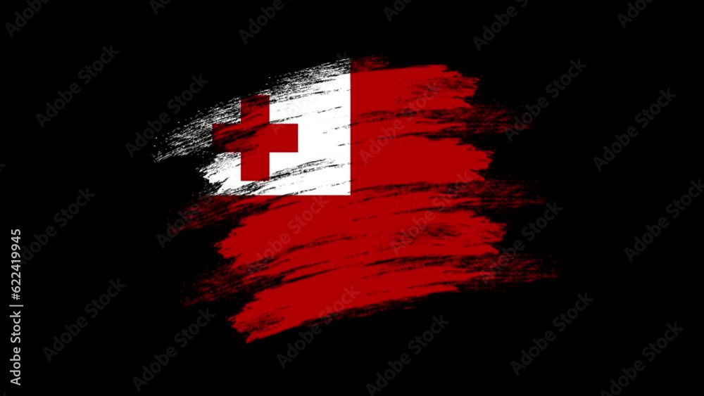 4K Paint Brush Tonga Flag with Alpha Channel. Waving Brushed Tongan ...
