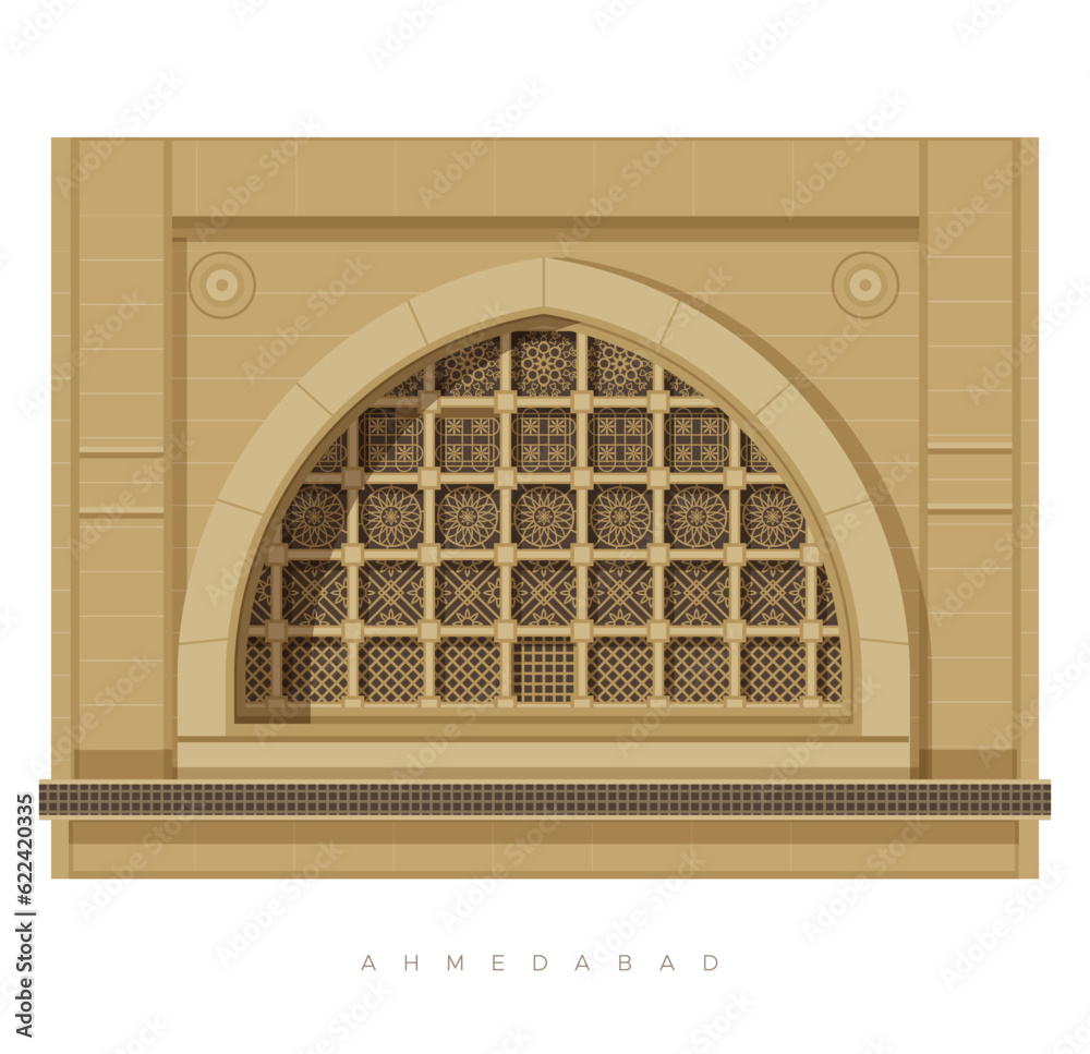 Ahmedabad City - Sidi Saiyyed Mosque - Jali - Illustration Stock Vector ...