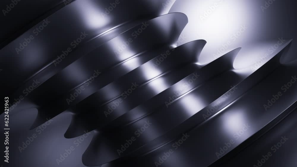 3D background with moving metal spiral. Design. Liquid metal moves in ...