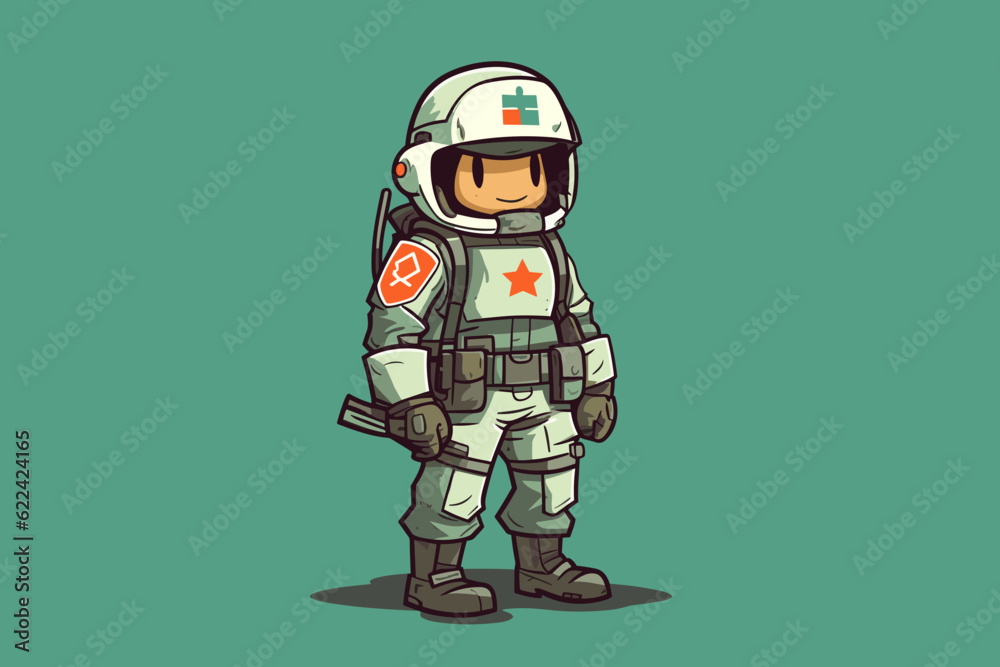 Doodle inspired Combat medic, cartoon sticker, sketch, vector ...