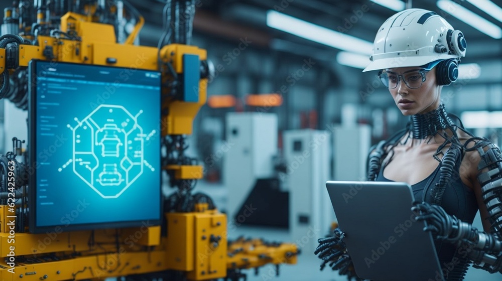 Smart industry robot for digital factory production technology showing ...