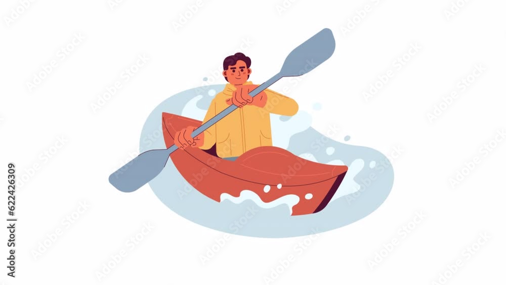 Kayaking on lake cartoon animation. Leisure activity. Canoeing on river ...