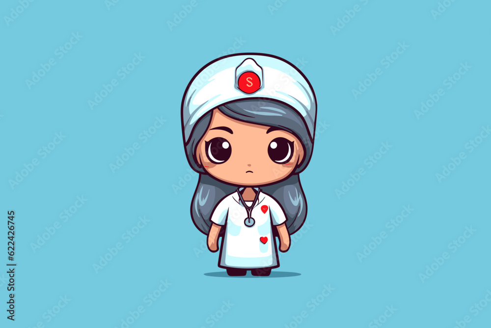 Vetor de Doodle inspired School nurse, cartoon sticker, sketch, vector ...