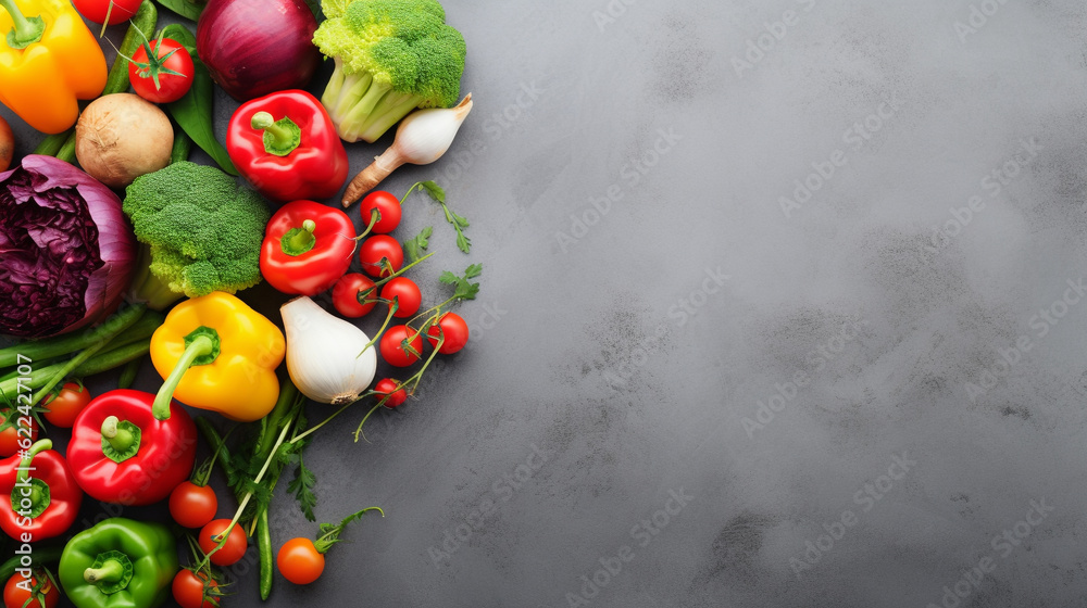 Fresh vegetables background, grey background with vegetables Stock ...