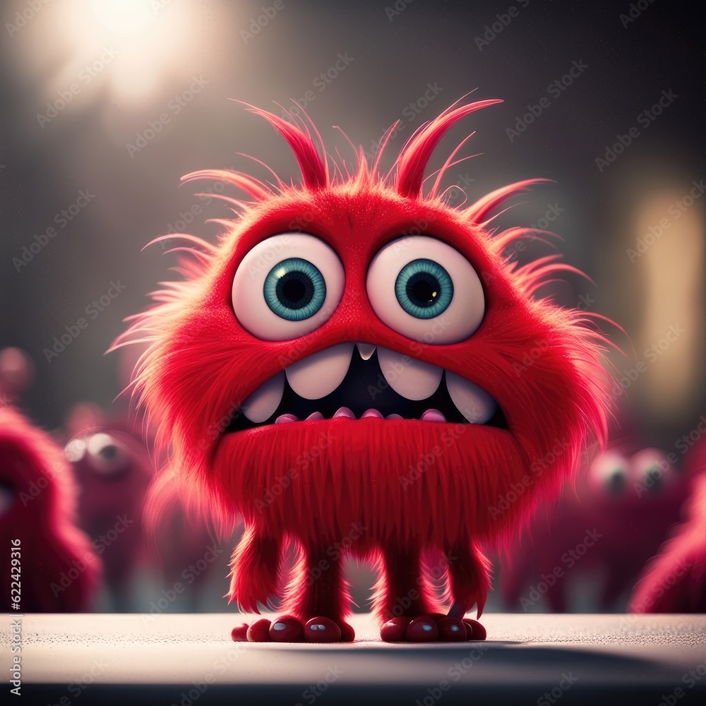 furry monster with two large eyes and a big nose on white background ...