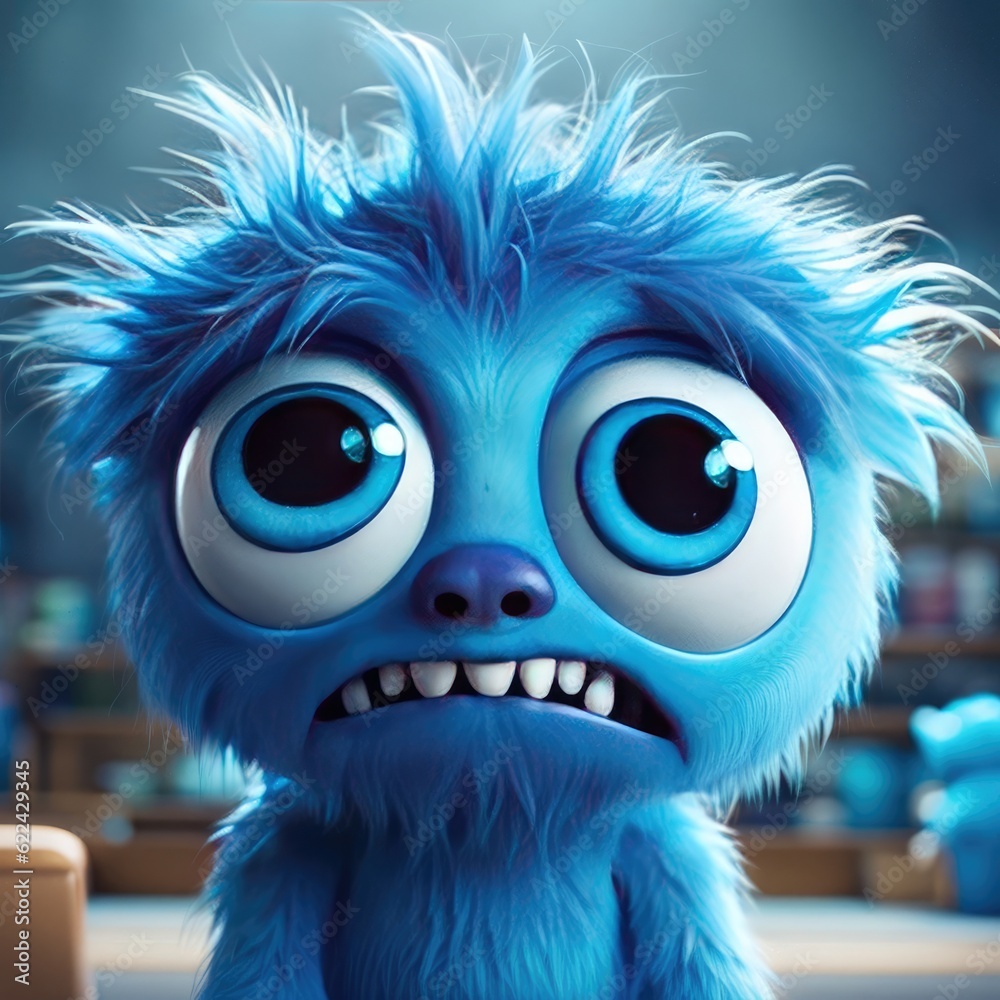 furry monster with two large eyes and a big nose on white background ...