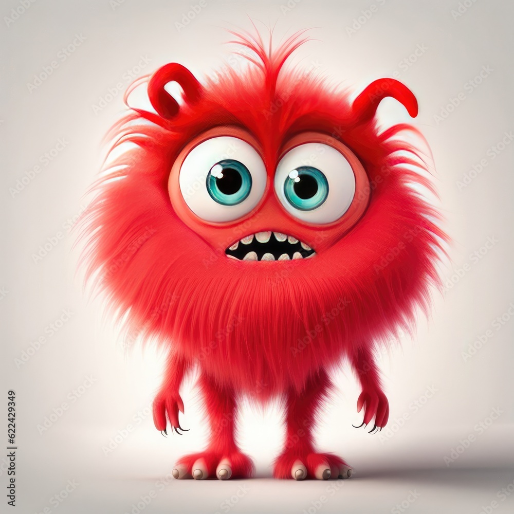 furry monster with two large eyes and a big nose on white background ...