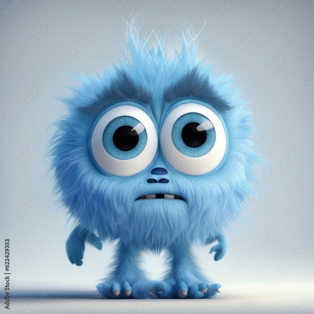 furry monster with two large eyes and a big nose on white background ...