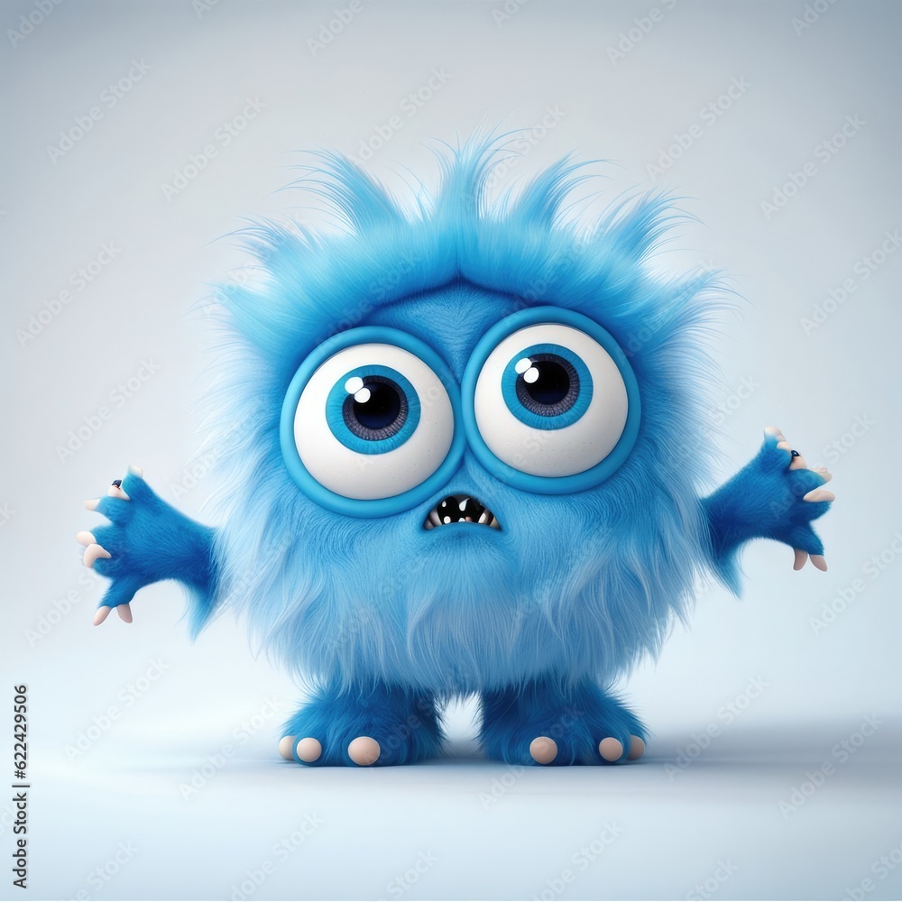 furry monster with two large eyes and a big nose on white background ...