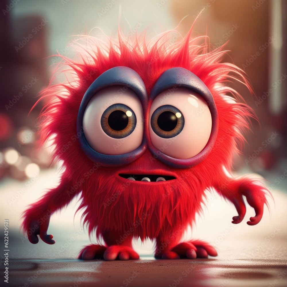 furry monster with two large eyes and a big nose on white background ...