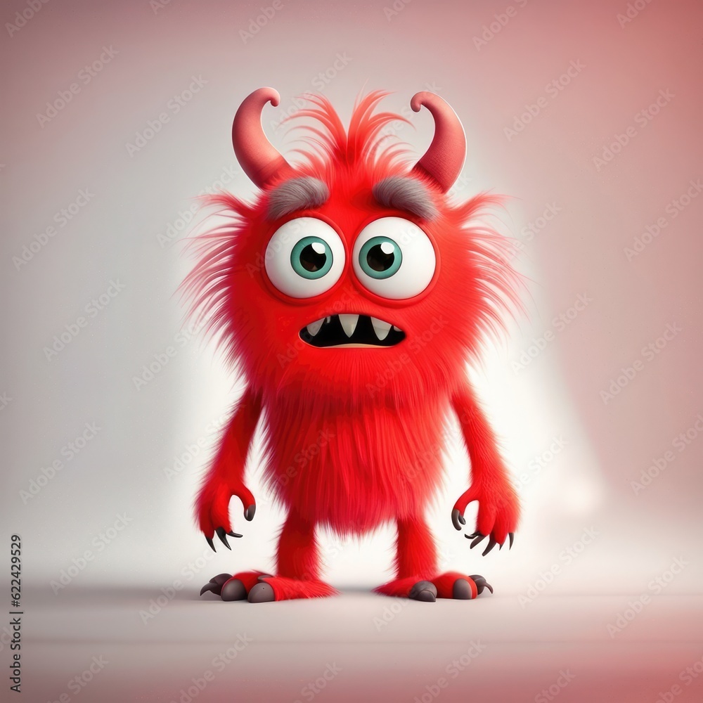 furry monster with two large eyes and a big nose on white background ...