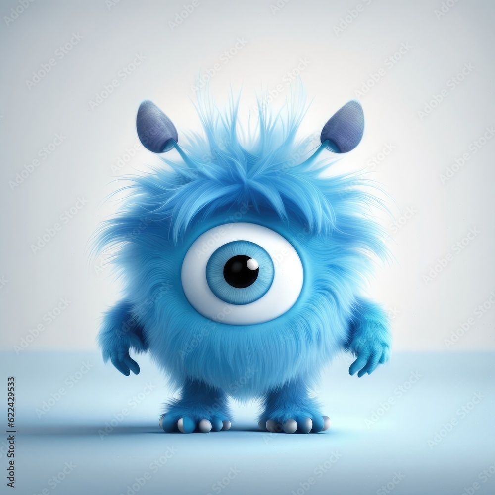 furry monster with two large eyes and a big nose on white background ...