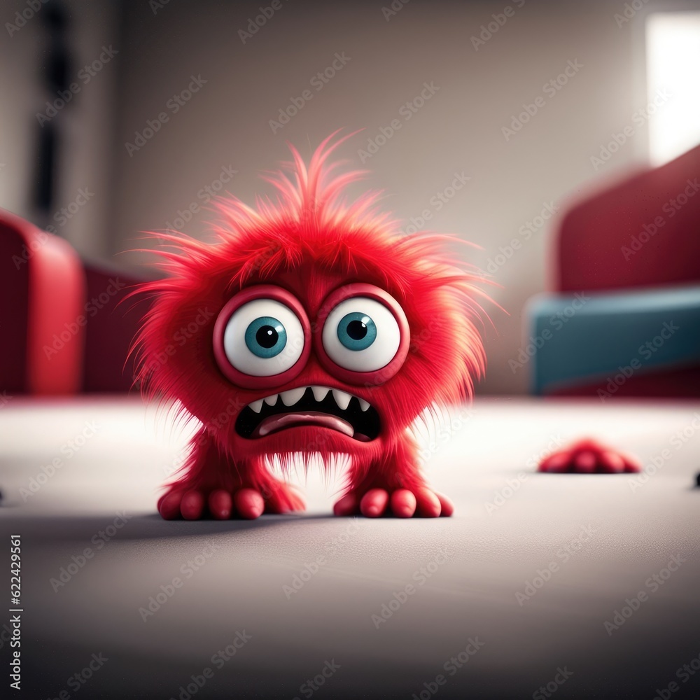 furry monster with two large eyes and a big nose on white background ...