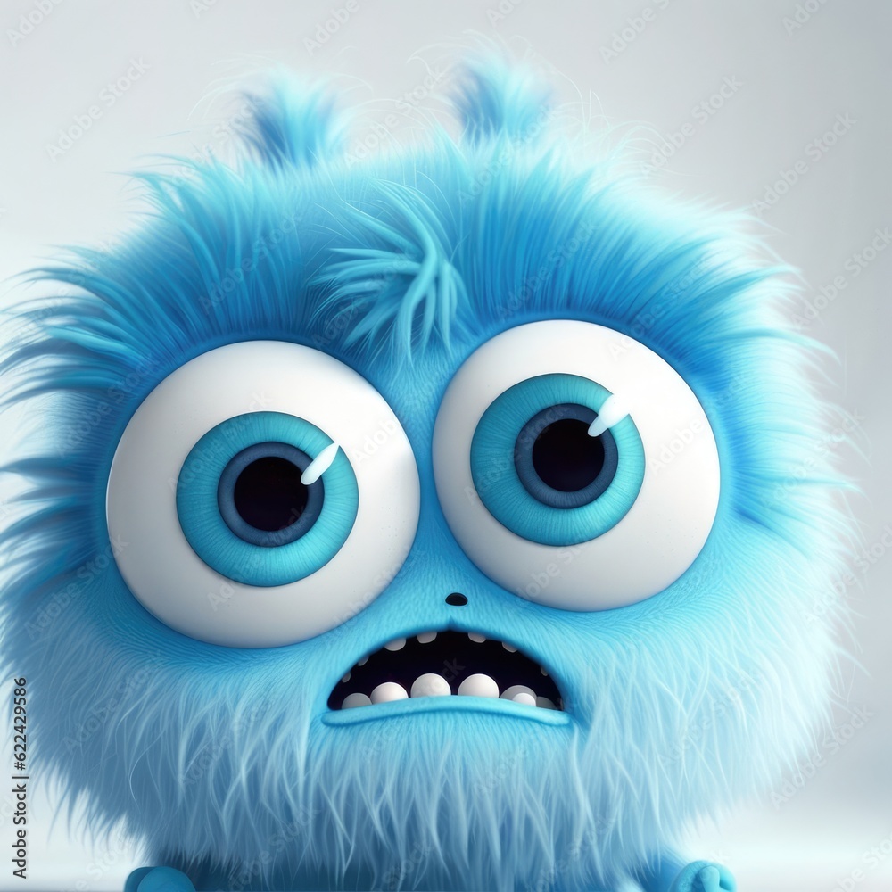 furry monster with two large eyes and a big nose on white background ...