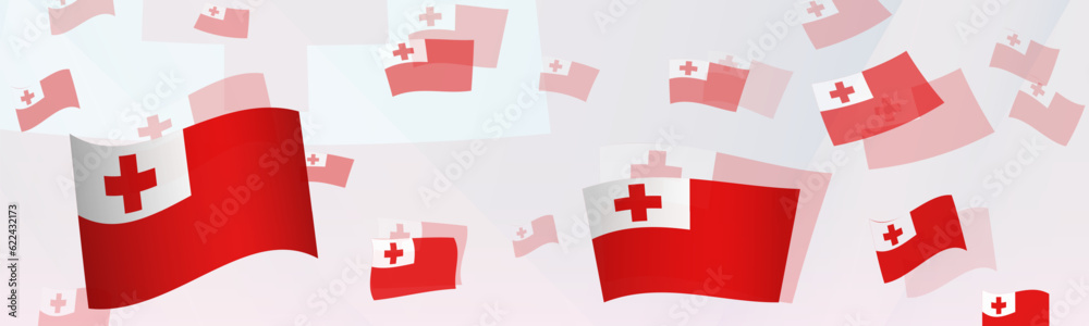 Tonga flag-themed abstract design on a banner. Abstract background ...