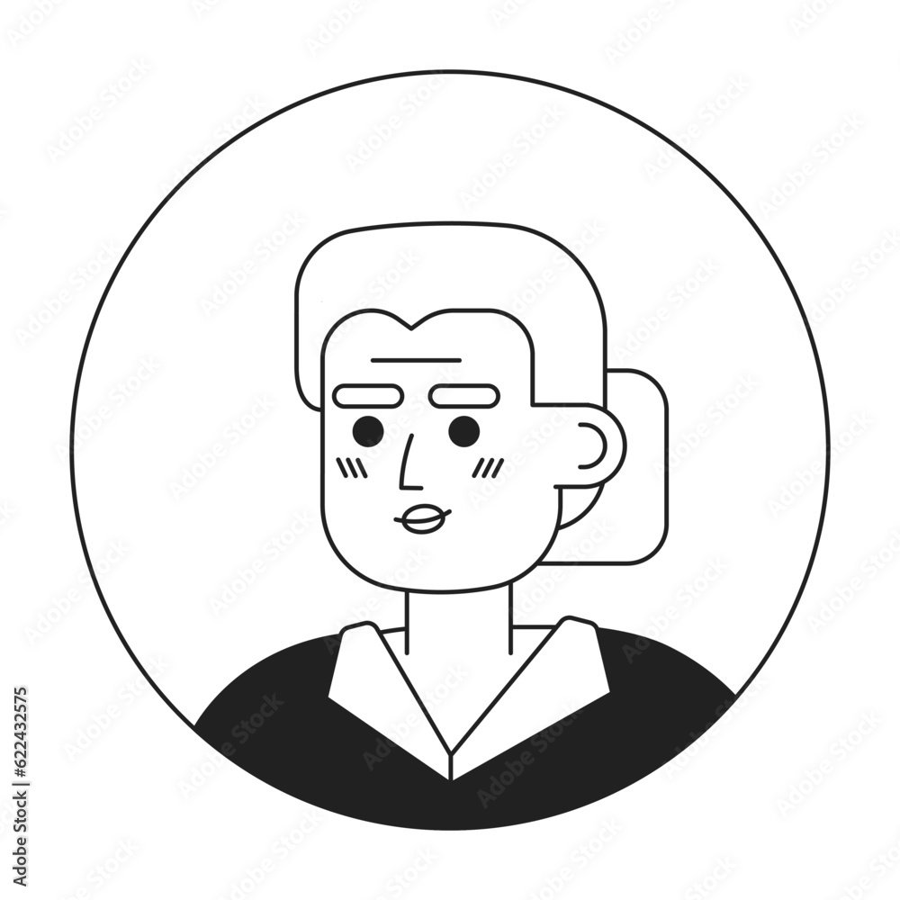 Senior silver haired woman monochrome flat linear character head ...