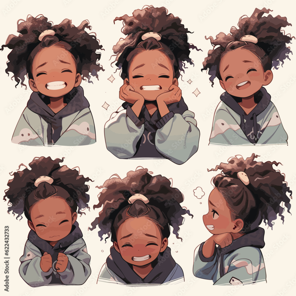 Childhood Expressions: Hand-Drawn Vector Sheets of African-American ...