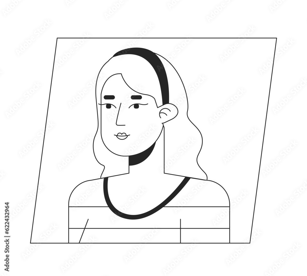 Attractive caucasian brunette woman in hair rim black white cartoon ...
