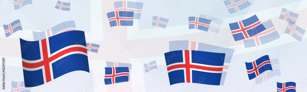 Iceland flag-themed abstract design on a banner. Abstract background ...