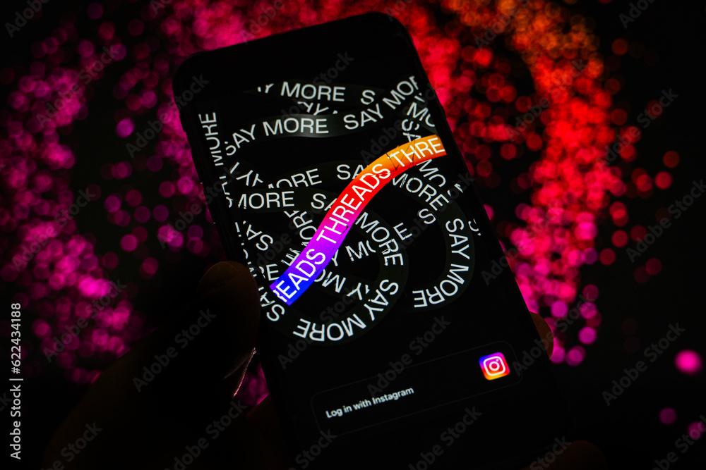 Threads app logo seen on screen. The new application by Meta Platforms ...