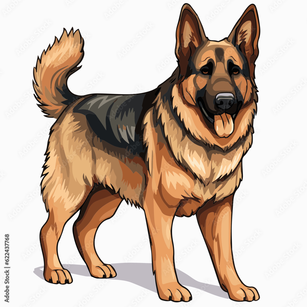 simple cartoon clipart german shepard dog white background Stock Vector ...
