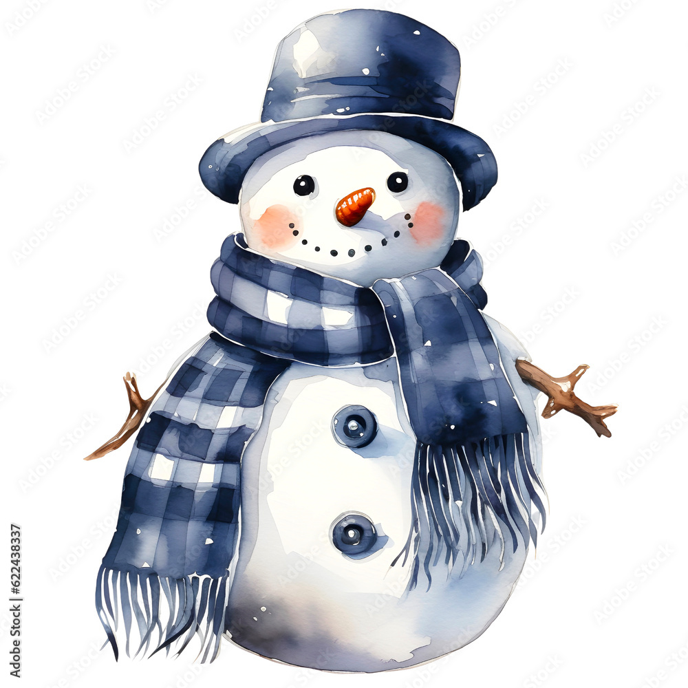 Cute watercolor snowman clipart with transparent background, created ...