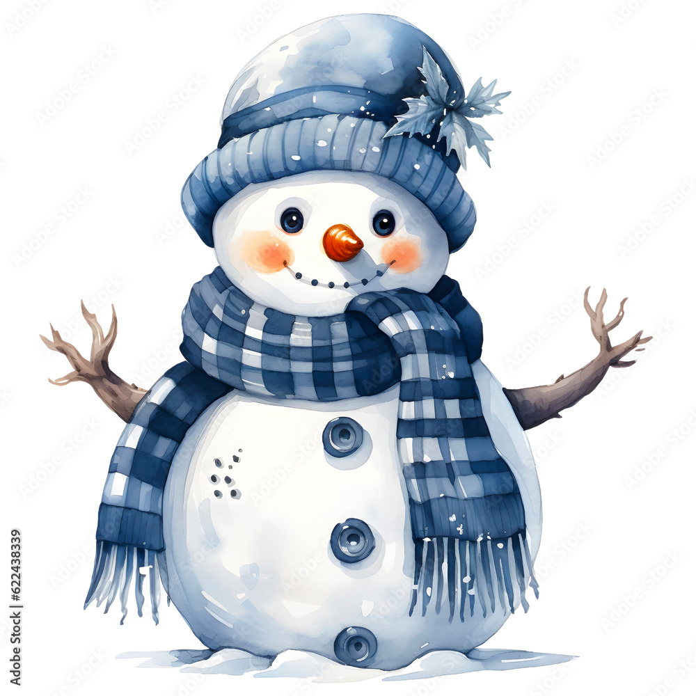 Cute watercolor snowman clipart with transparent background, created ...
