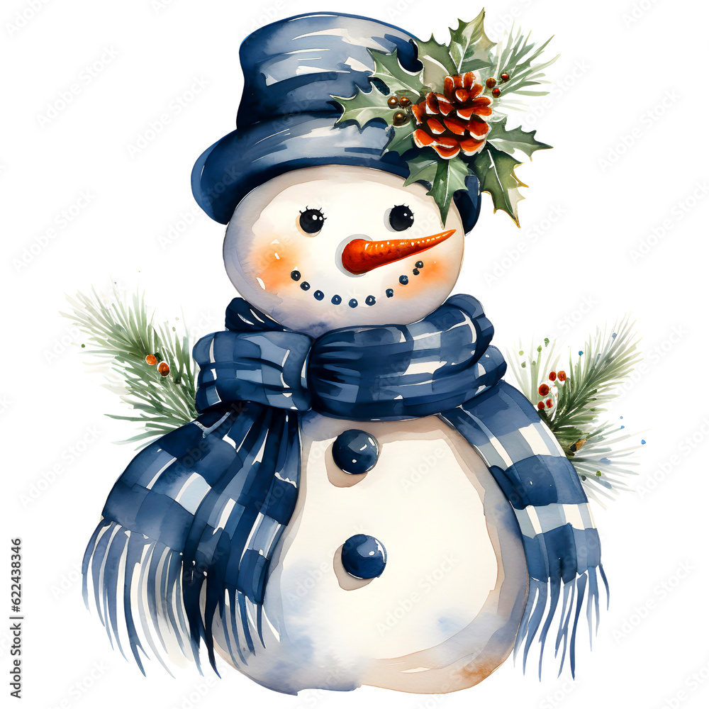 Cute watercolor snowman clipart with transparent background, created ...