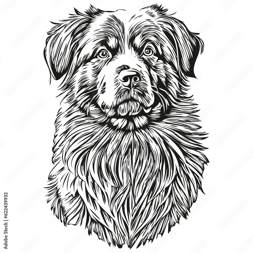 Newfoundland dog outline pencil drawing artwork, black character on ...
