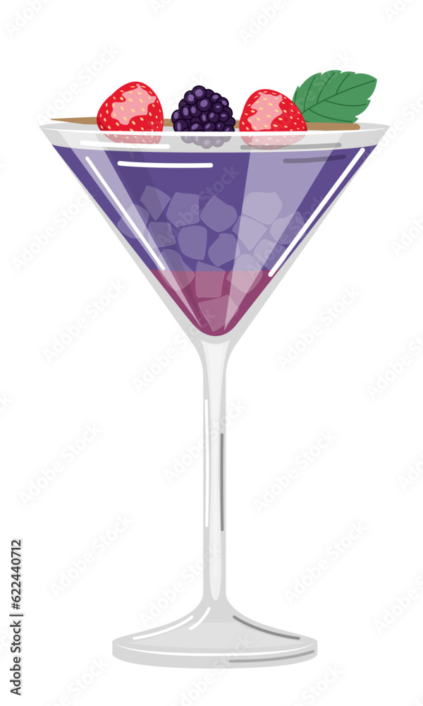 Vector illustration of a purple cocktail with strawberries ...