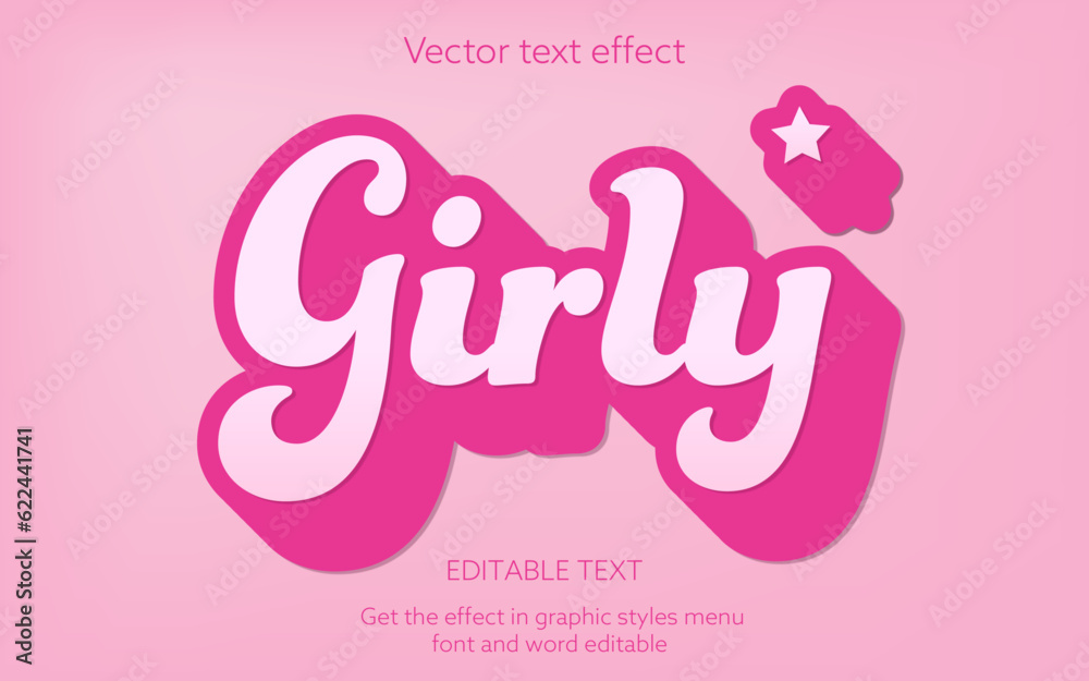 Girly pink editable text effect template, barbie doll pink colors, editable vector Stock Vector ...