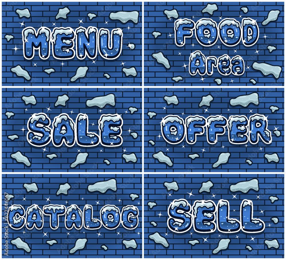 Lettering Set With Snow Ice Font In Brick Wall Background For Sign ...
