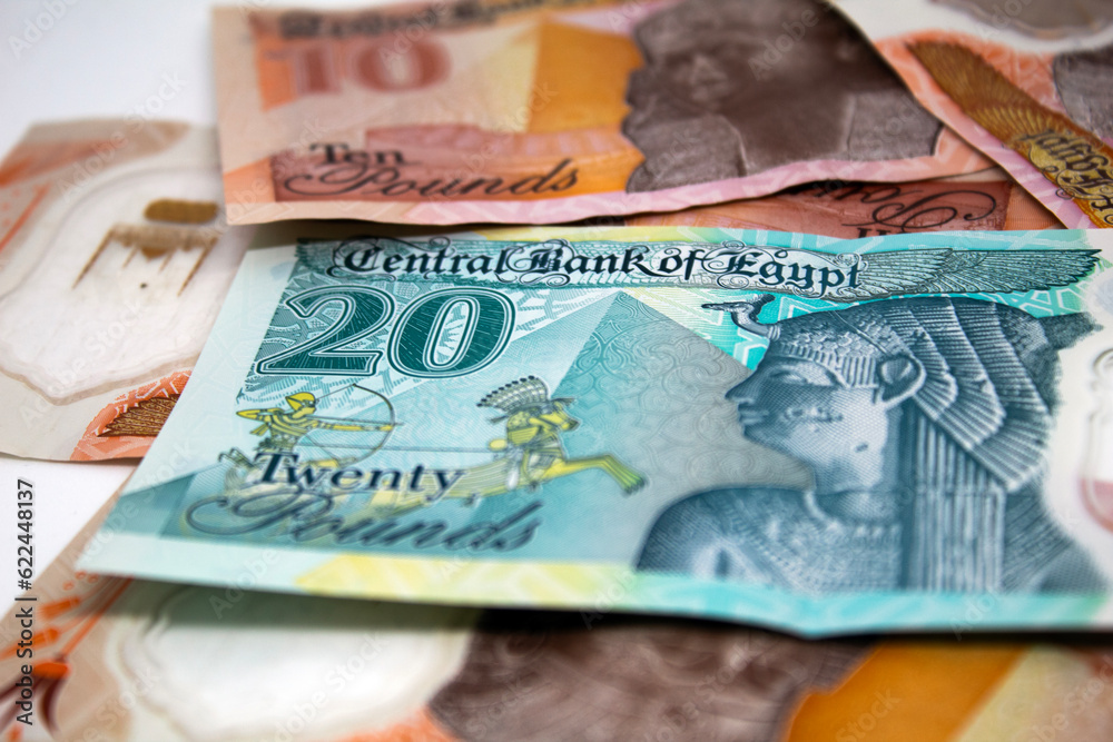 new Egyptian banknote 20 LE 10 LE plastic polymer isolated on white ...
